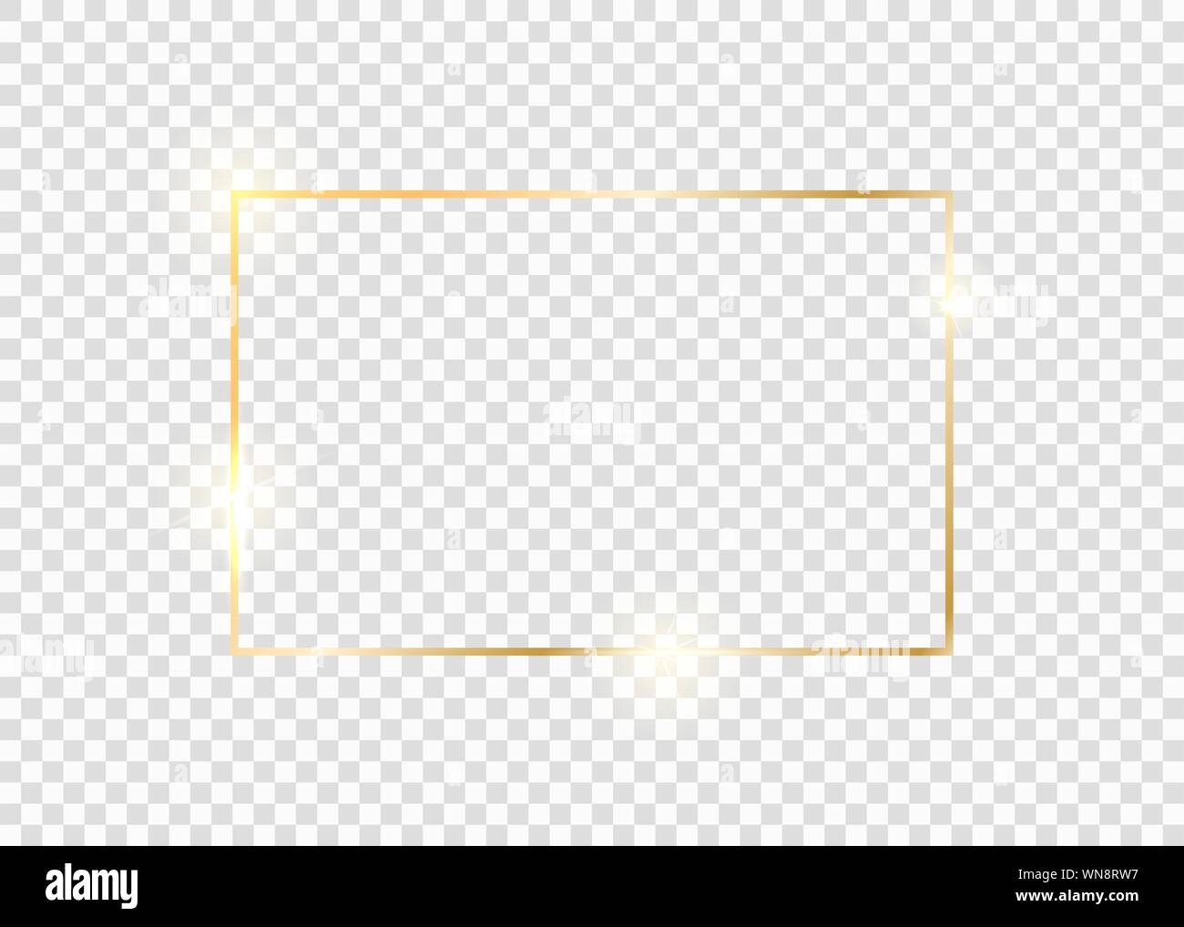 Gold square frame. Golden luxury glow line border. Gold shiny glowing ...
