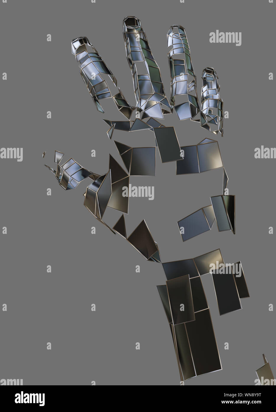 Abstract robot hand. Metal hand on grey background. 3D illustration ...