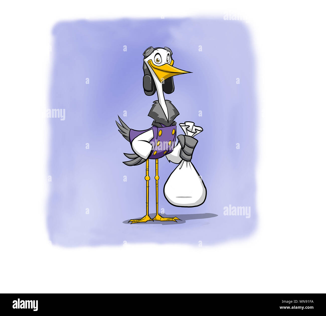 bird cute stork delivery of goods in a bag., illustration Stock Photo ...