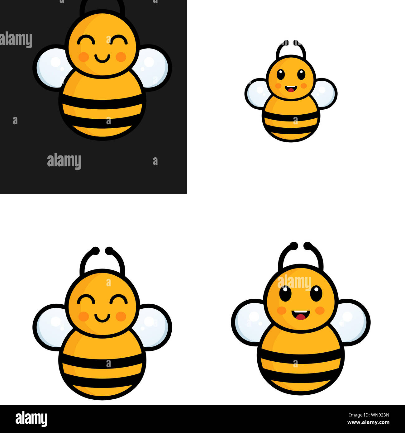 funny bee different emotions - isolated on white., illustration Stock ...