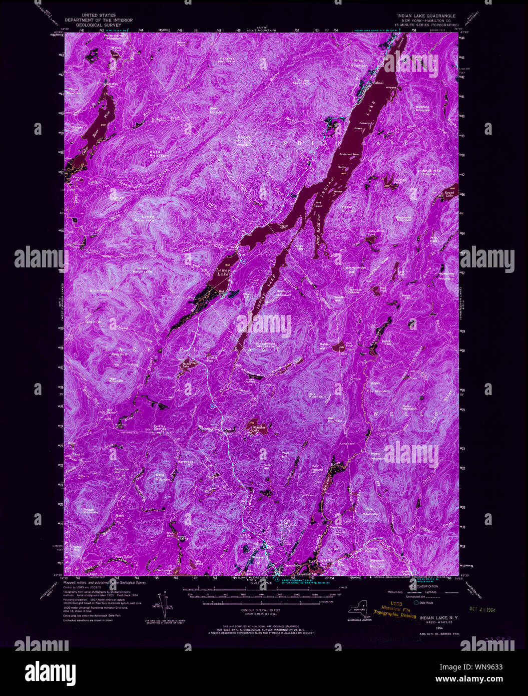 New York NY Indian Lake 130063 1954 62500 Inverted Restoration Stock ...