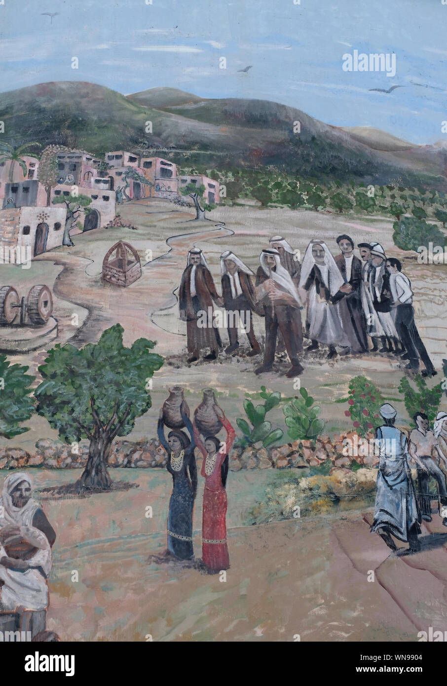 Part of a large painting over an old water tower depicting Palestinian ...