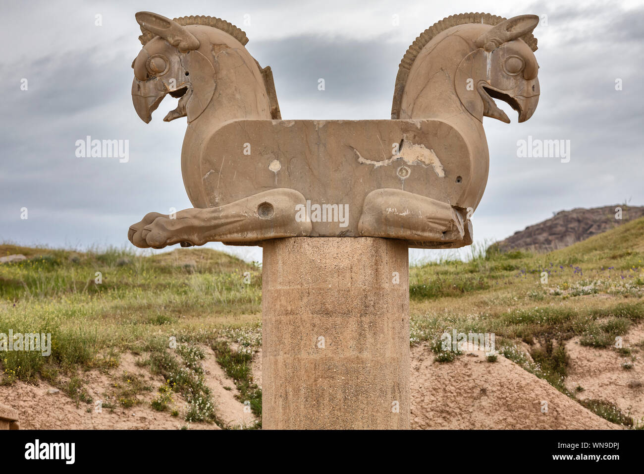 Huma bird capital column, Persepolis, ceremonial capital of Achaemenid ...