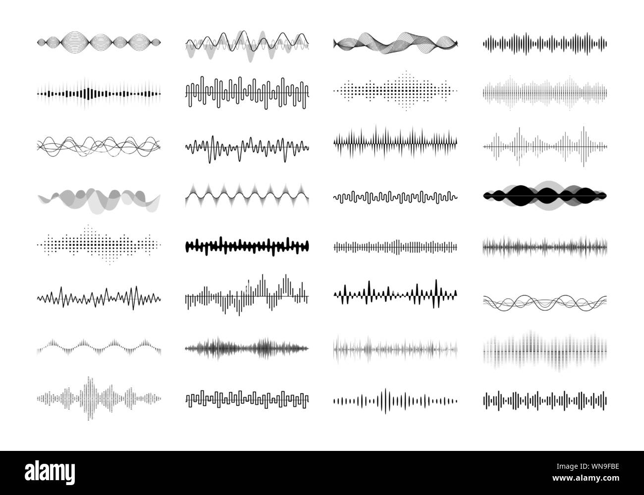 Set of waving, vibration and pulsing lines. Graphic design elements for ...
