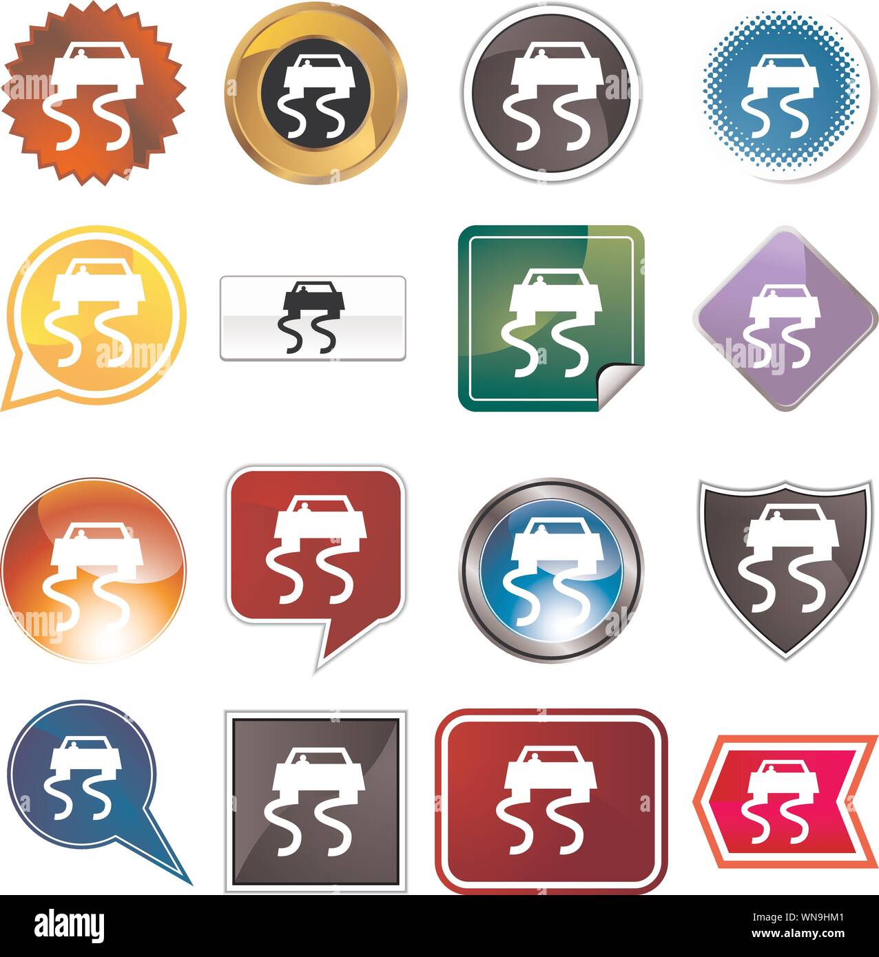 Slippery Road Icon Set Stock Vector Image & Art - Alamy