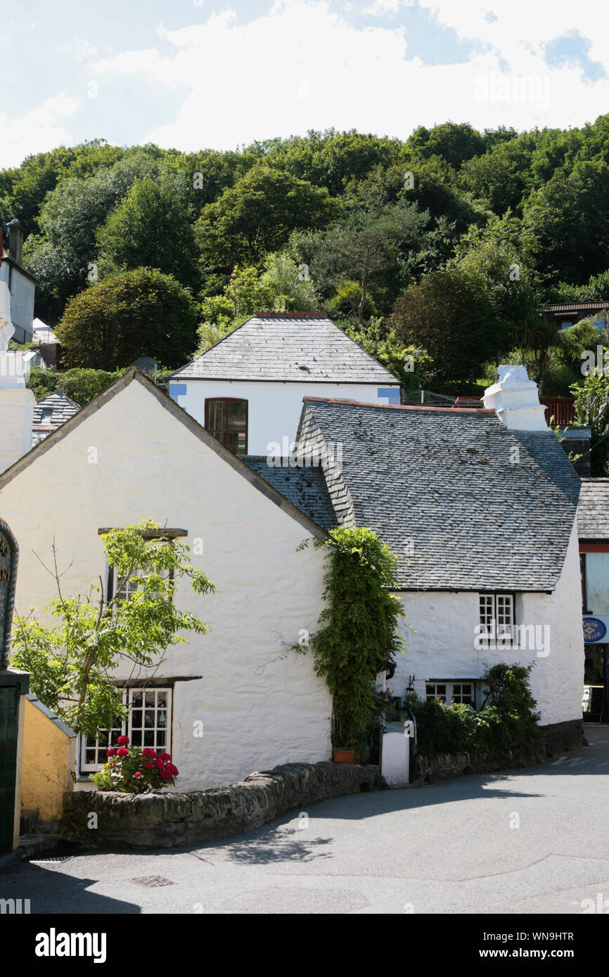 Quaint cottages on Big Green, Polperro, Cornwall, England, UK Stock ...
