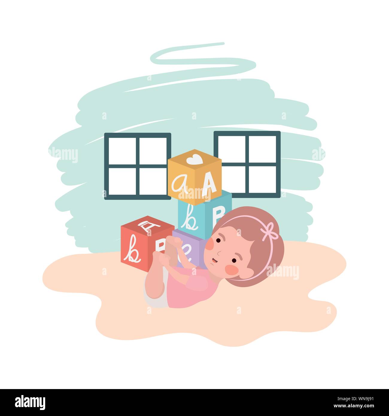 cute little girl baby with blocks toy character Stock Vector Image ...
