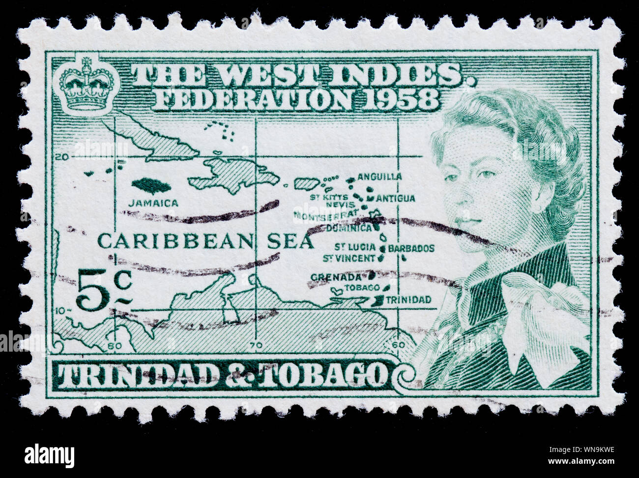 Trinidad & Tobago Postage Stamp - The West Indies Federation - Map of ...