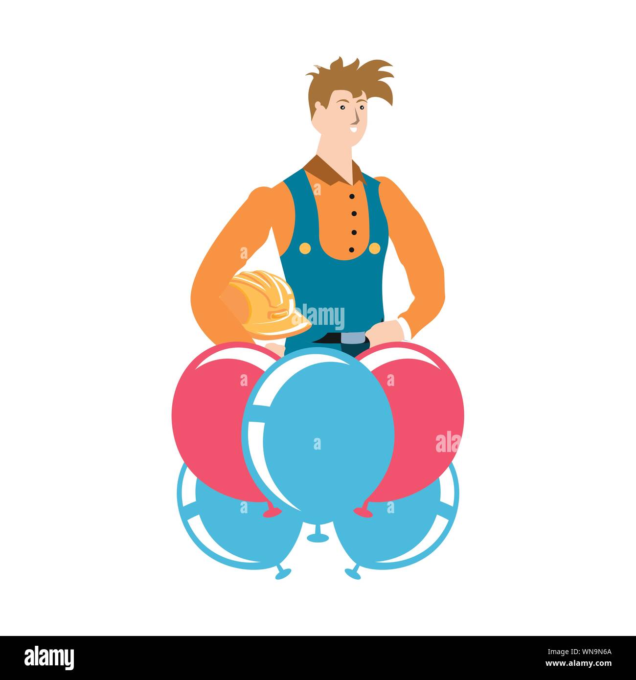 builder worker with balloons helium labor day celebration vector ...