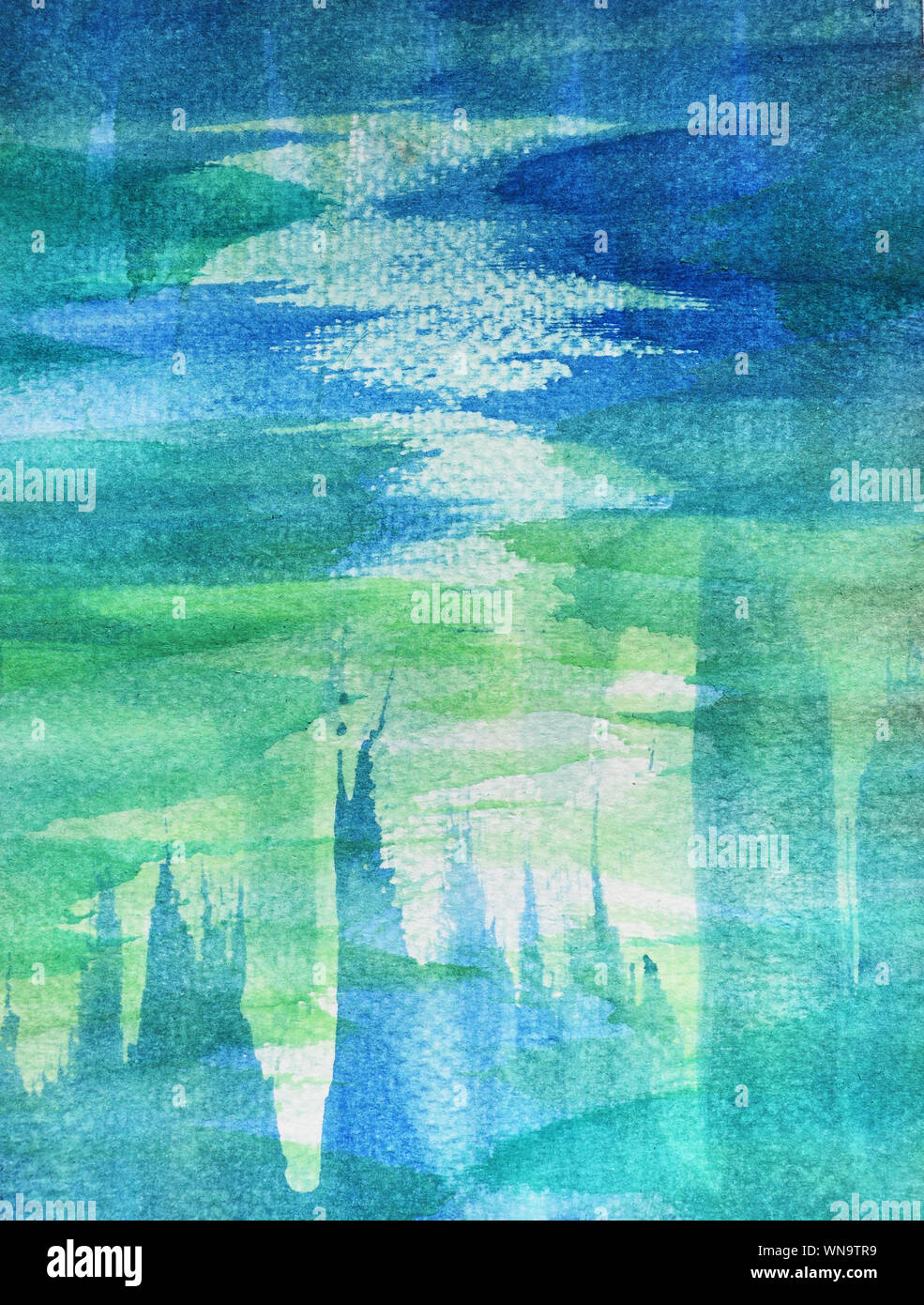 Blue with green color stains flow on white surface , Illustration ...
