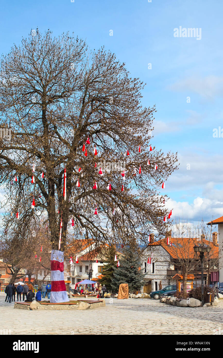 Bansko, Bulgaria - February 26, 2015: Many Bulgarian traditional spring ...