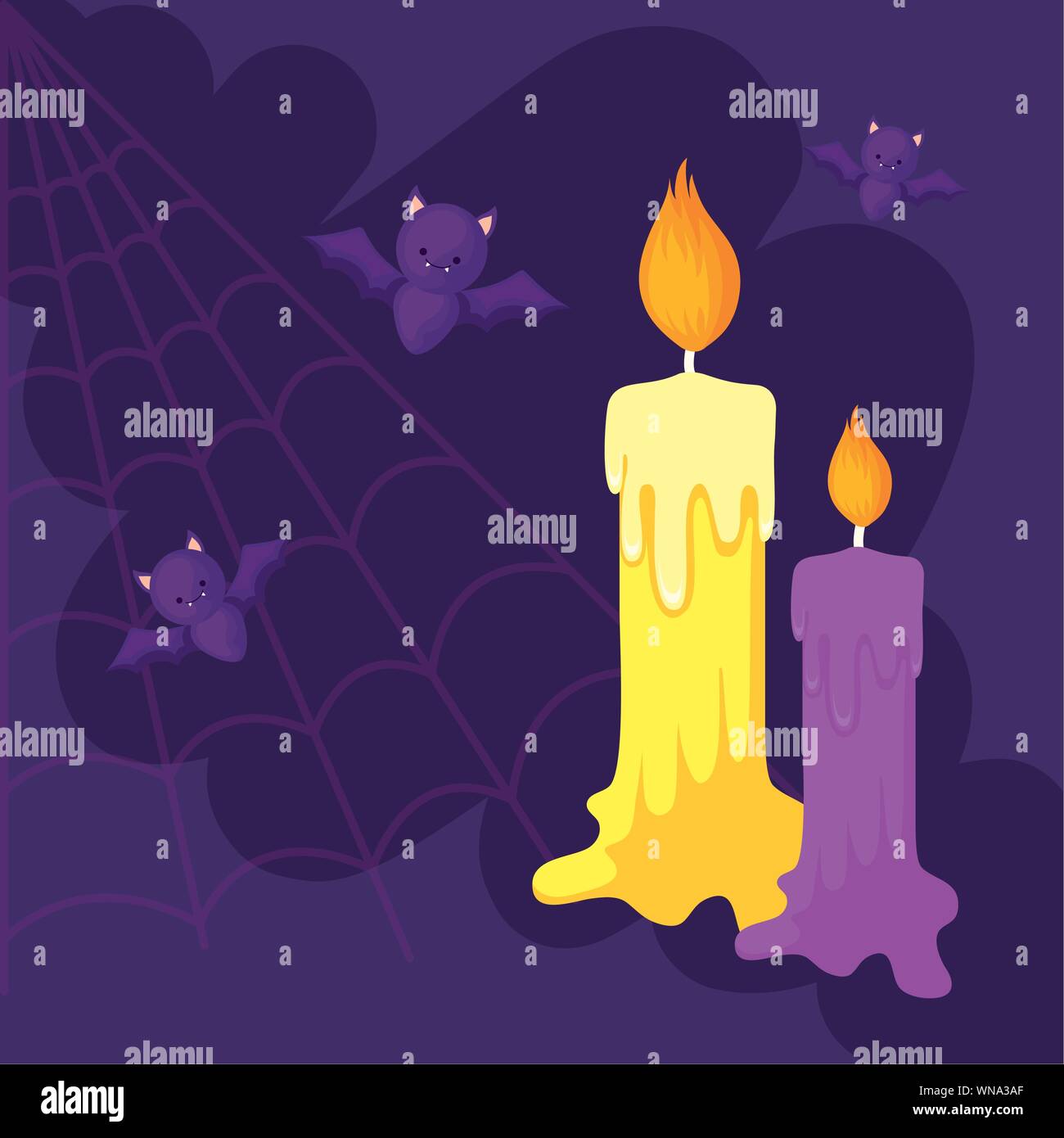bats flying with candles in scene halloween vector illustration design ...
