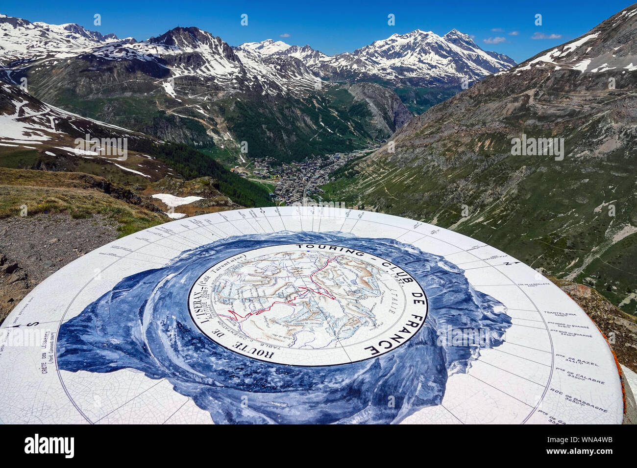 Val d'Isere and viewpoint from, Col de l'Iseran, high pass, summer ...