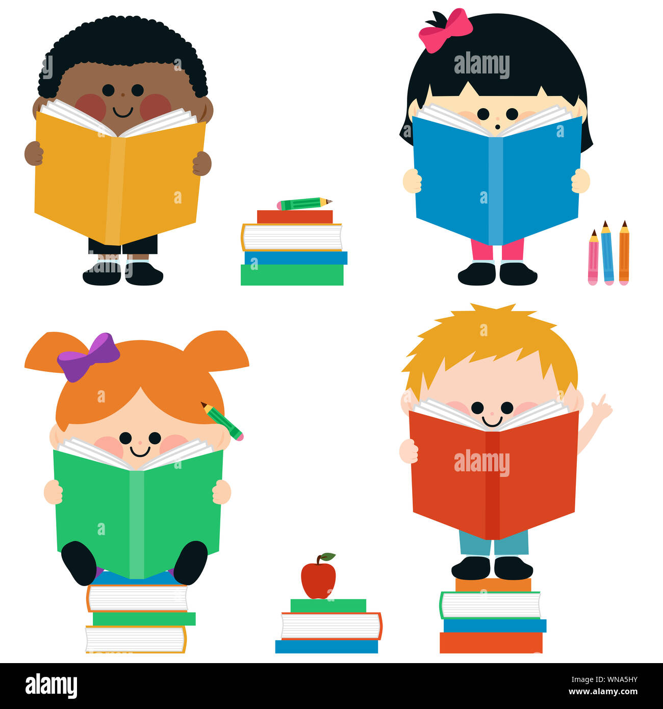 Cartoon illustration happy multicultural children hi-res stock ...