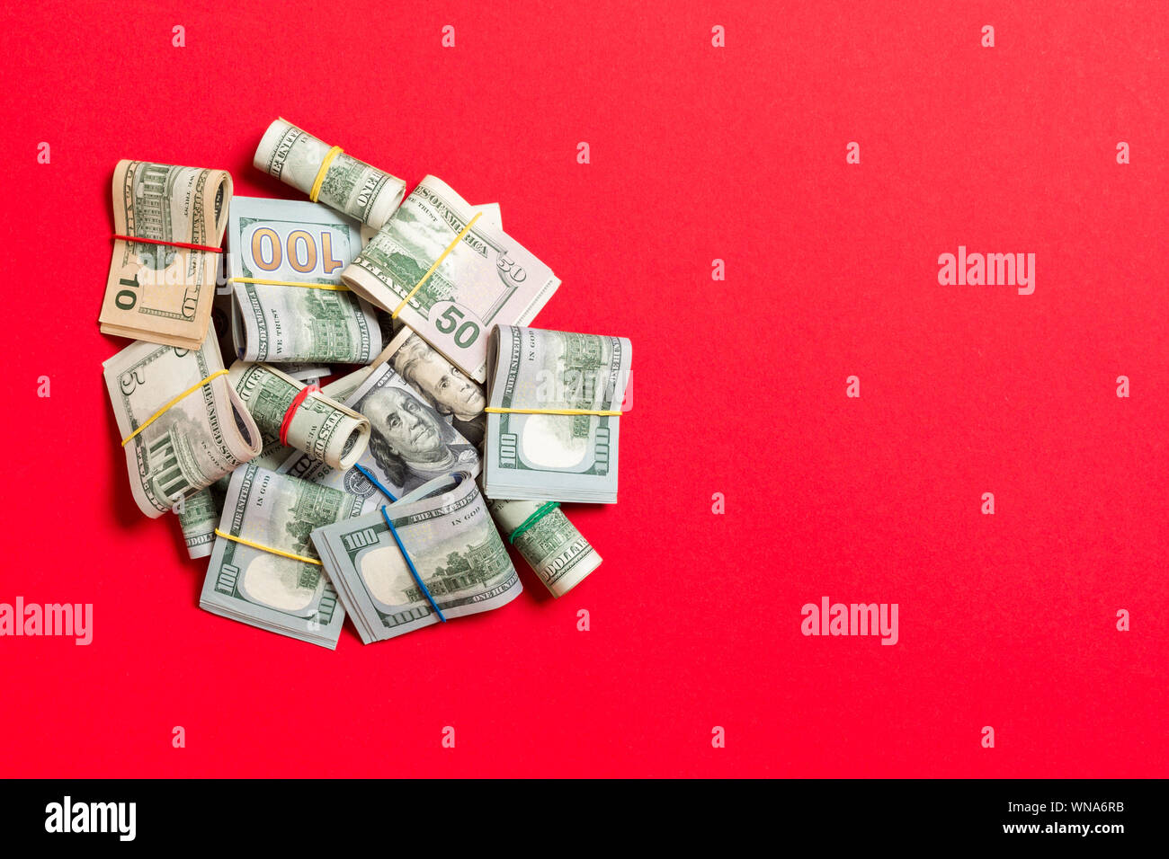 US Dollar bills bundles stack. one hundred dollar bills with stack of ...