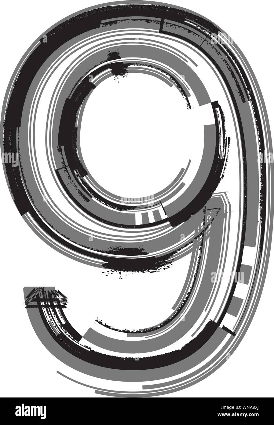 Grunge Font. Number 9 Stock Vector Image & Art - Alamy