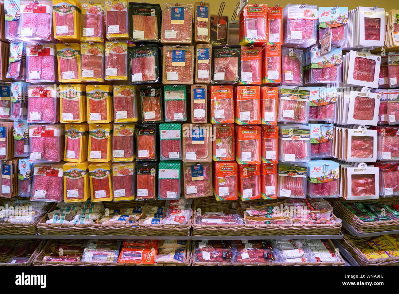 ZURICH, SWITZERLAND - CIRCA OCTOBER, 2018: interior shot of Migros ...