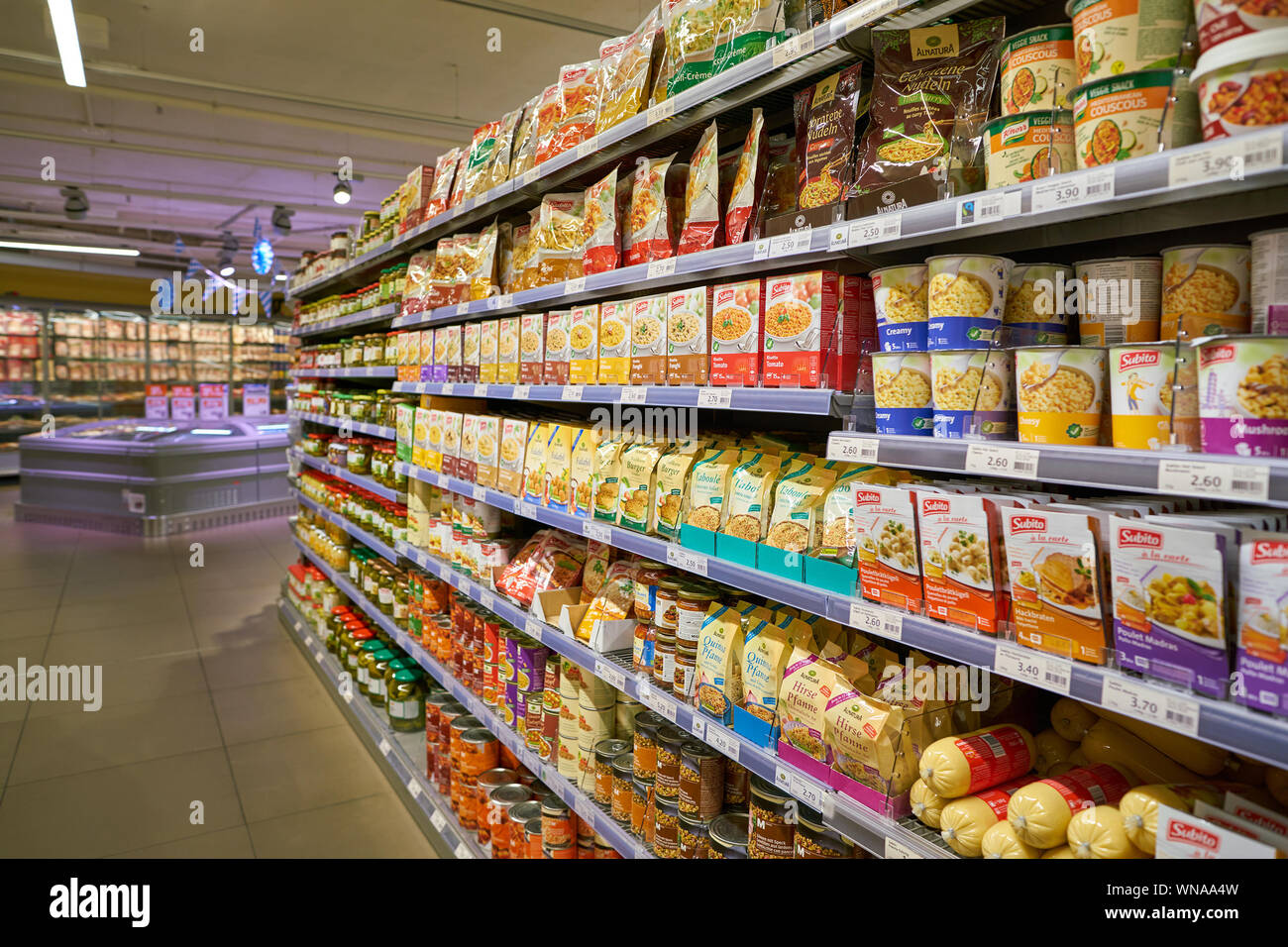 ZURICH, SWITZERLAND - CIRCA OCTOBER, 2018: interior shot of Migros ...