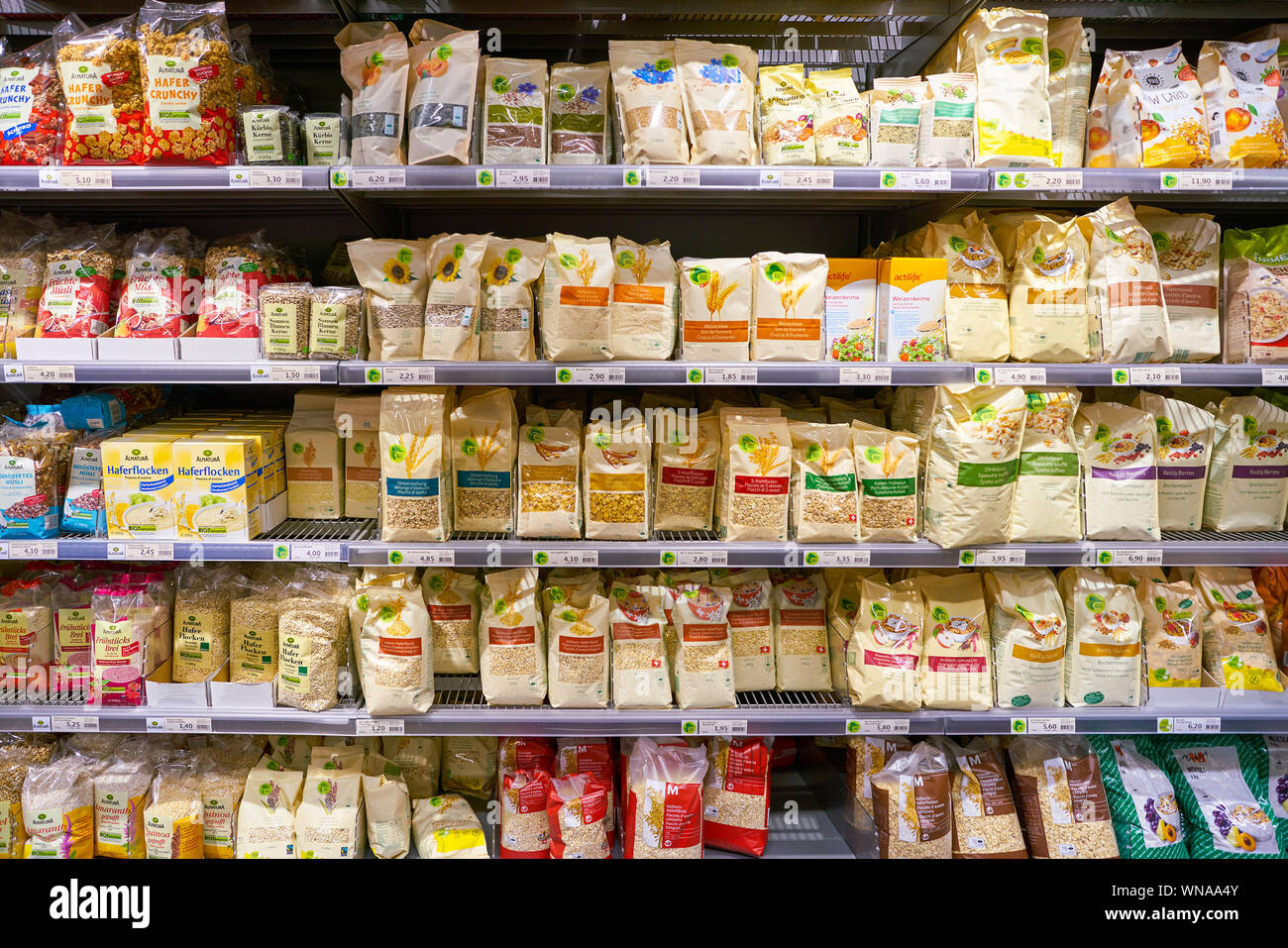 ZURICH, SWITZERLAND - CIRCA OCTOBER, 2018: interior shot of Migros ...