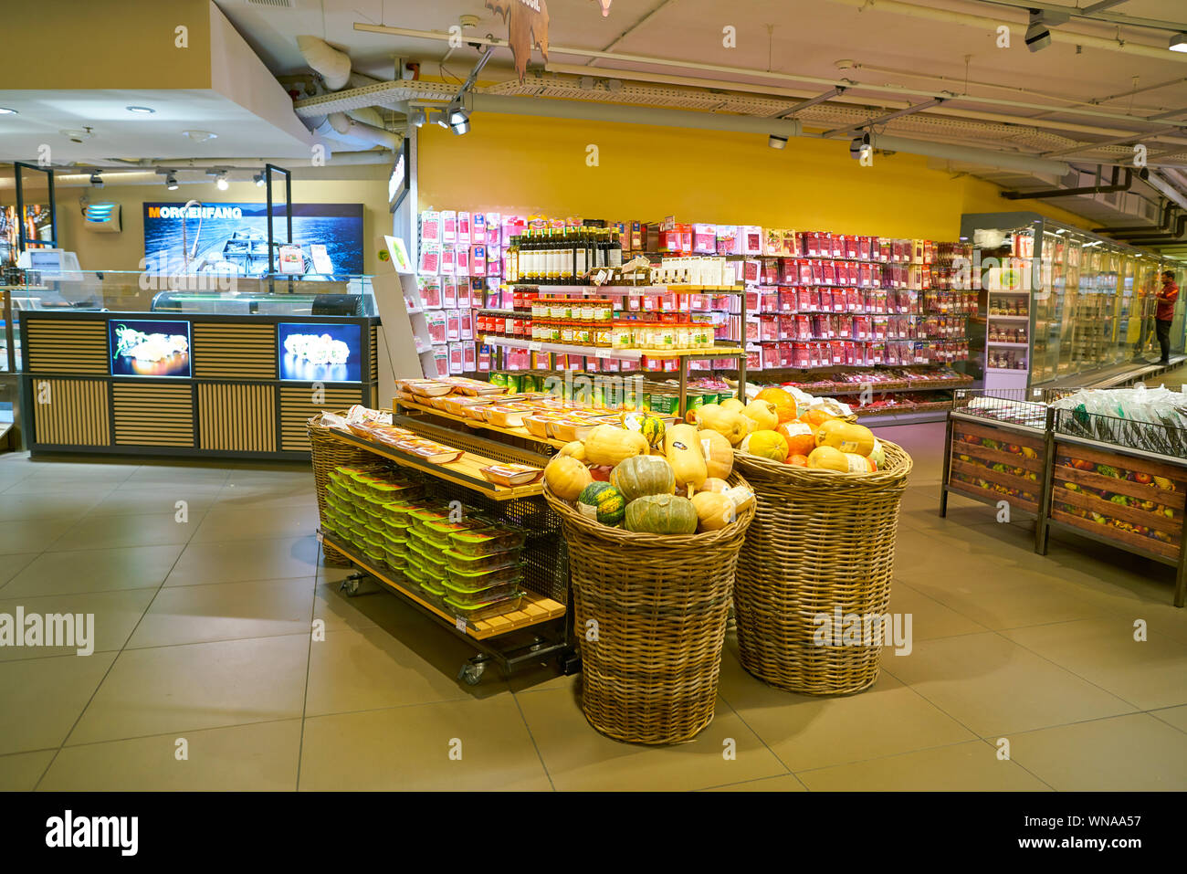 ZURICH, SWITZERLAND - CIRCA OCTOBER, 2018: interior shot of Migros ...
