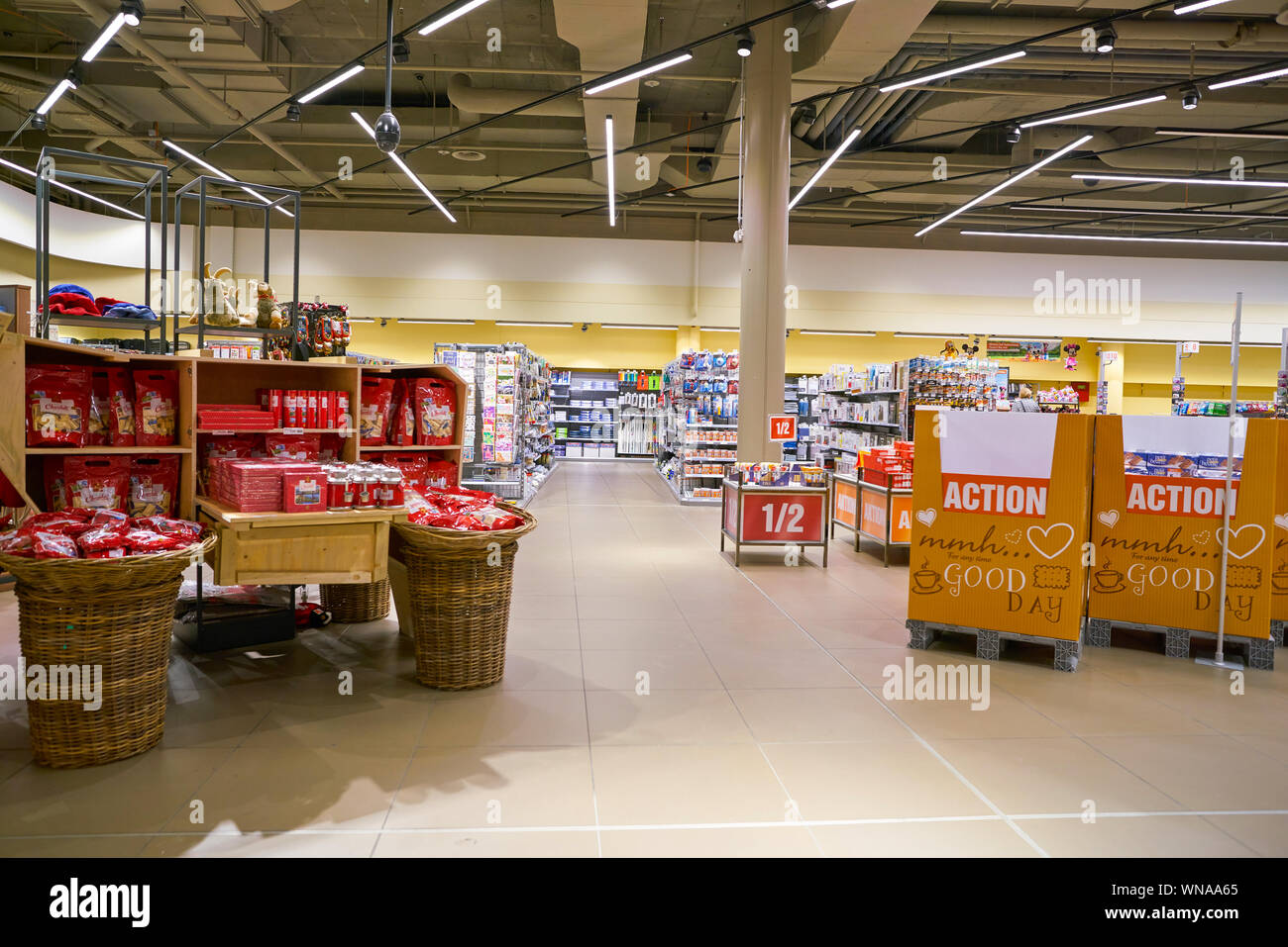 ZURICH, SWITZERLAND - CIRCA OCTOBER, 2018: interior shot of Migros ...