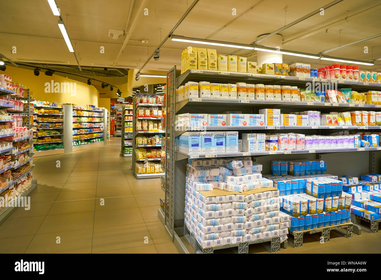 ZURICH, SWITZERLAND - CIRCA OCTOBER, 2018: interior shot of Migros ...