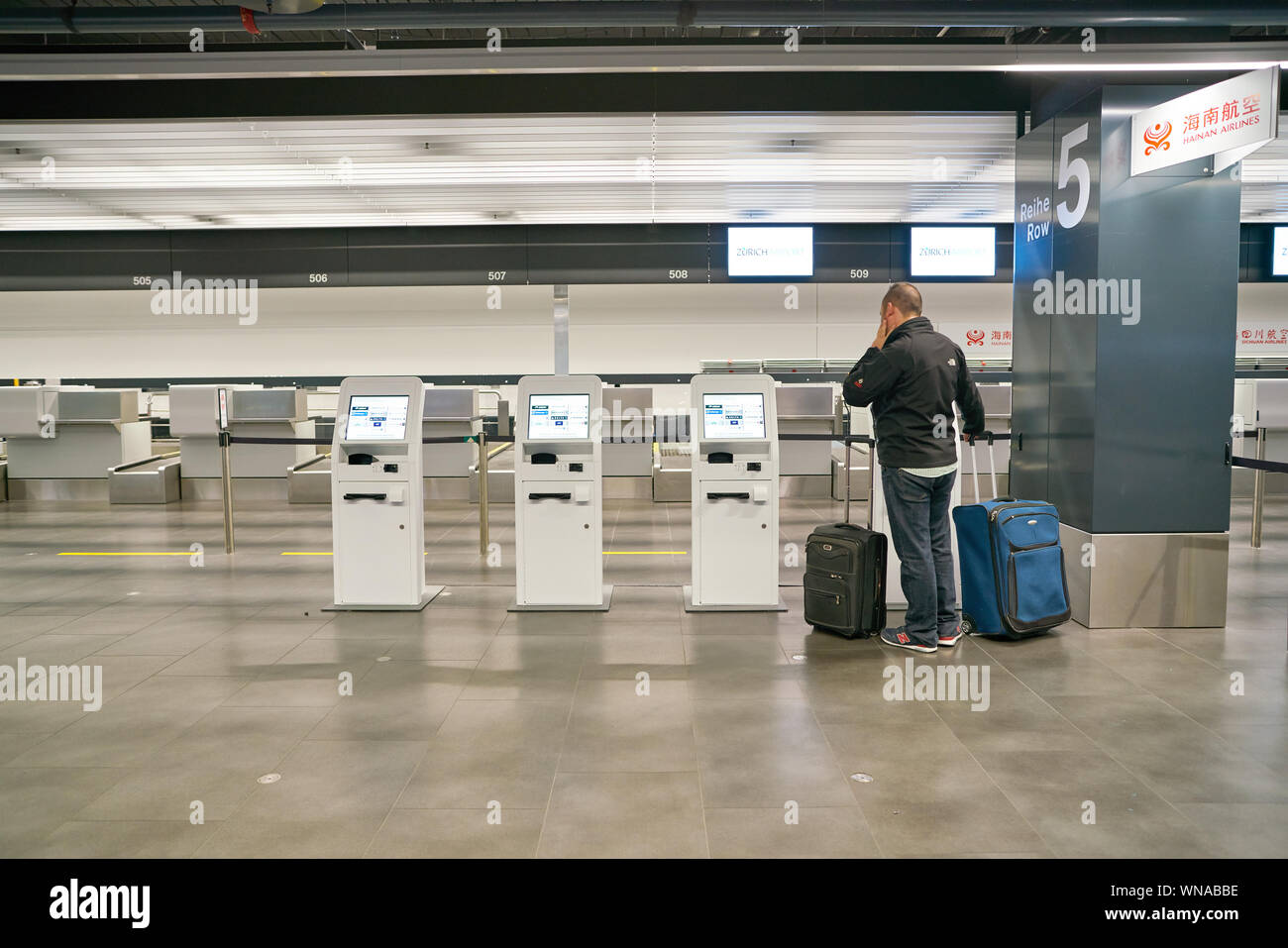 ZURICH, SWITZERLAND - CIRCA OCTOBER, 2018: self-service check-in kiosks ...