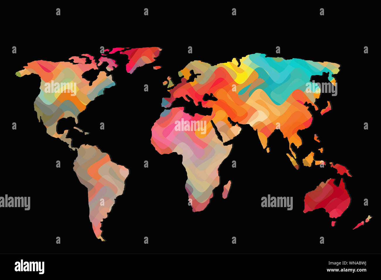 Roughly outlined world map with a colorful background patterns Stock ...