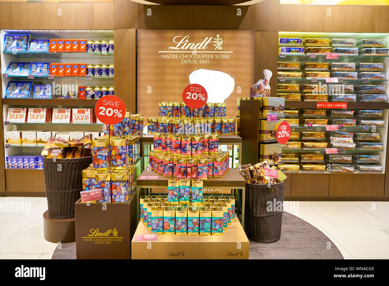 ZURICH, SWITZERLAND - CIRCA OCTOBER, 2018: interior shot of Lindt shop ...