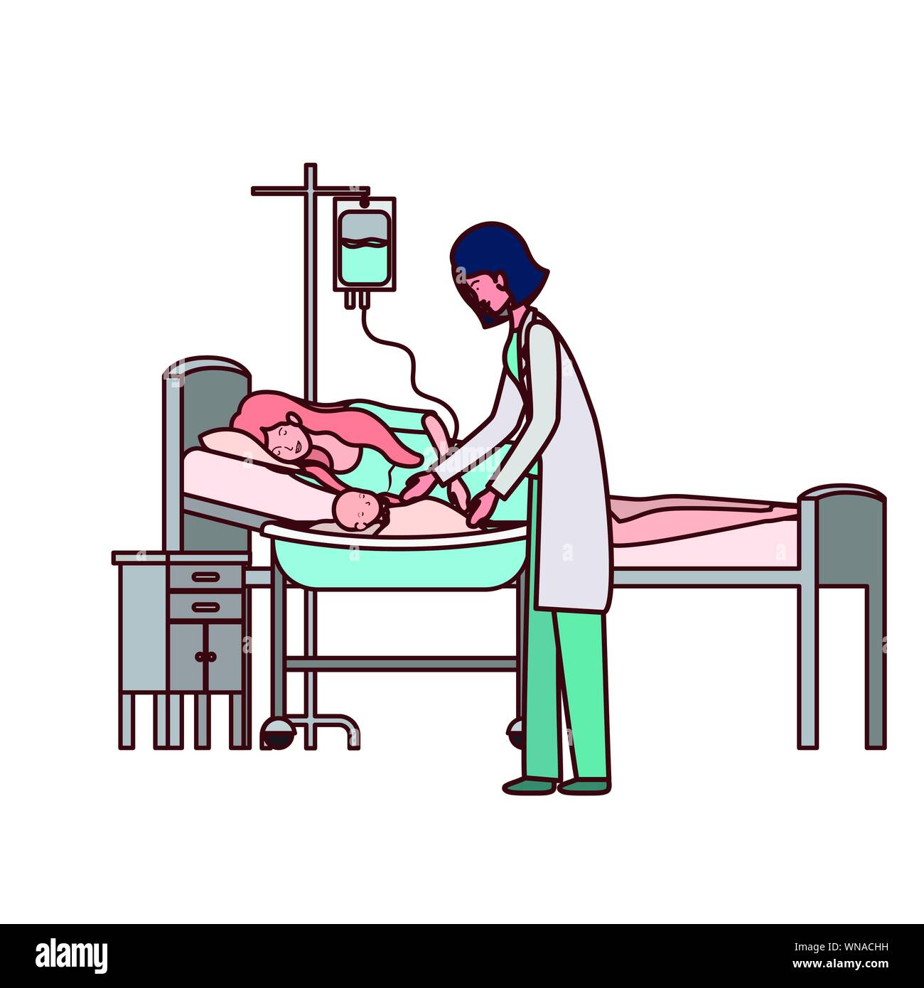 mother and doctor with newborn baby in stretcher Stock Vector Image ...