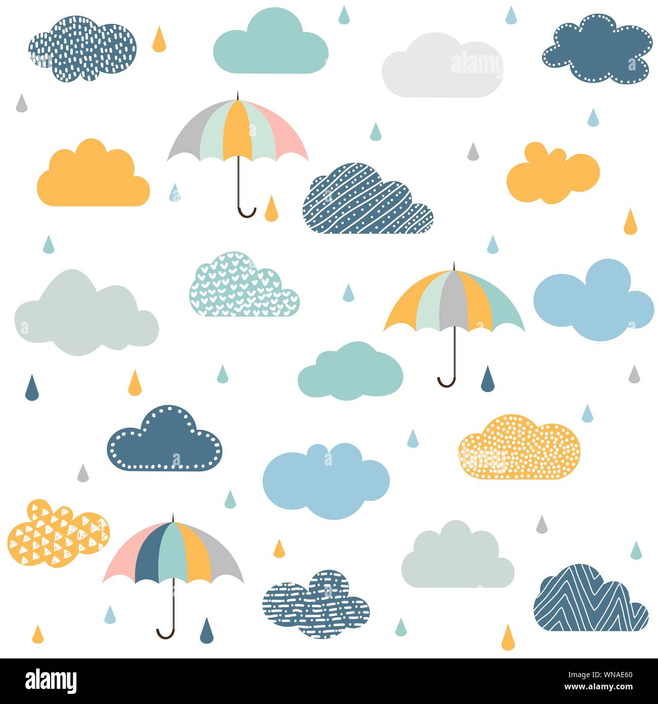 Seamless pattern with clouds, rain and umbrella Stock Vector Image ...