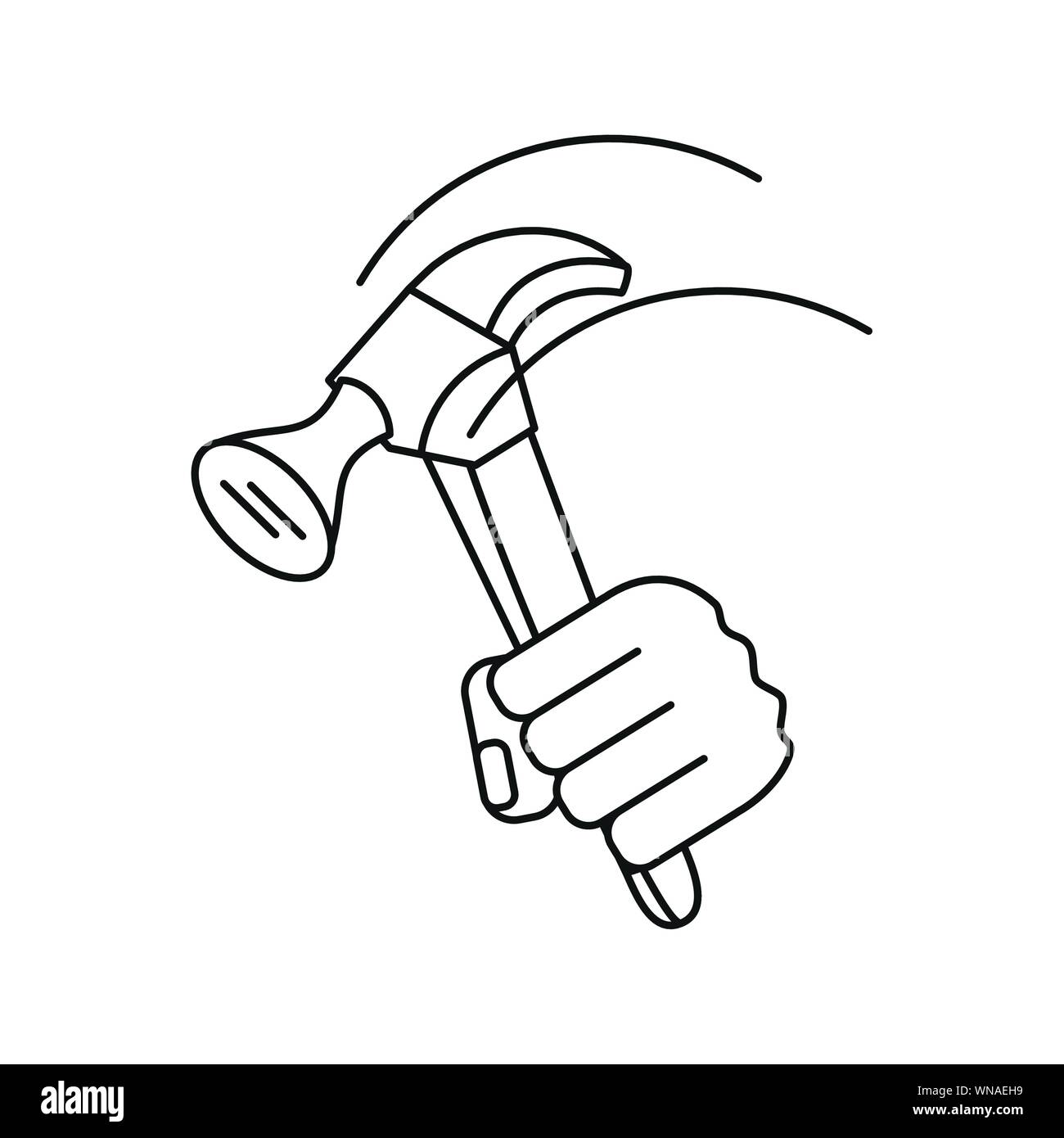 hammer tool with hand fist power vector illustration design Stock ...