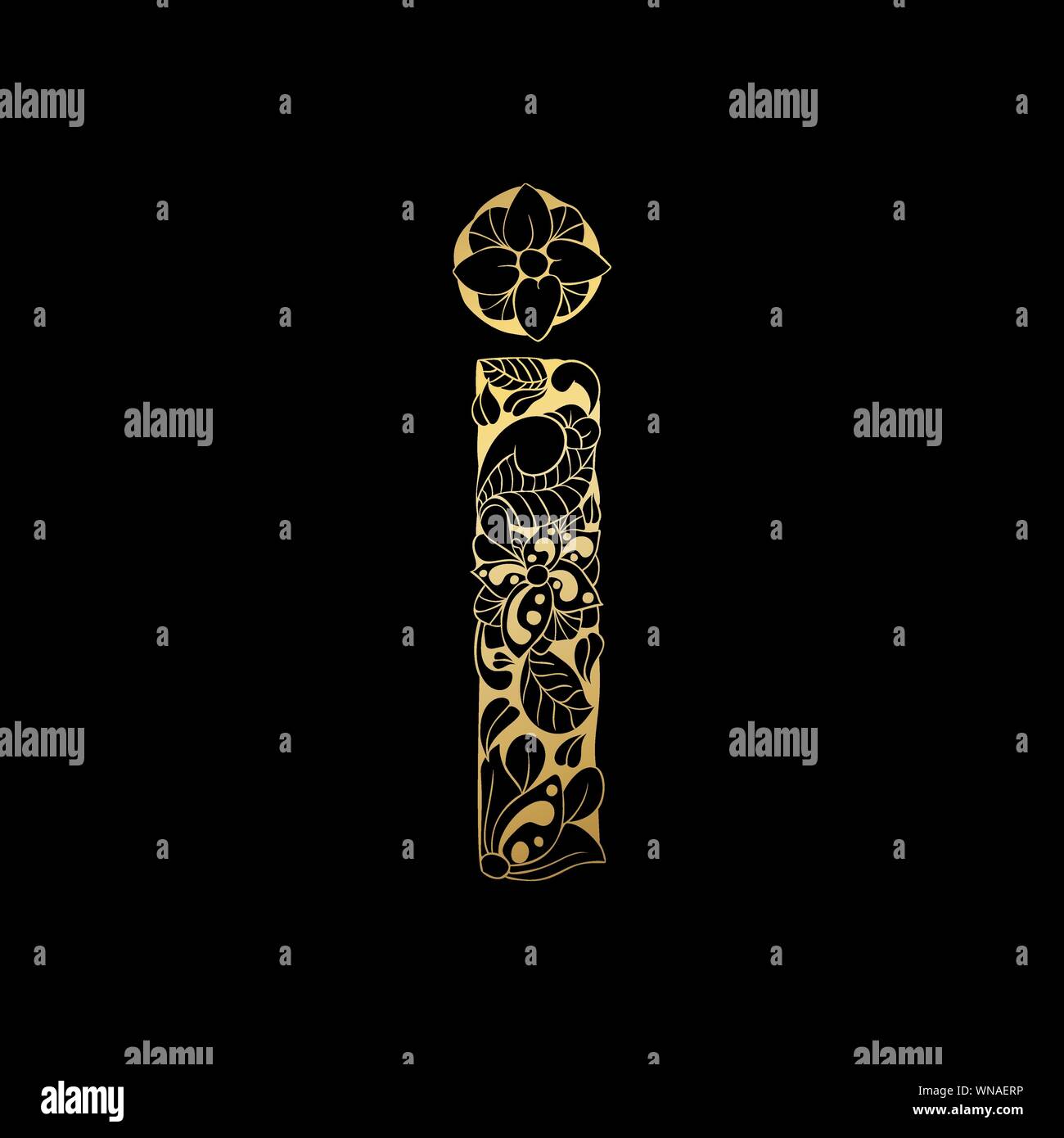 Golden Floral Ornamental Alphabet, Initial Letter I Font. Vector ...