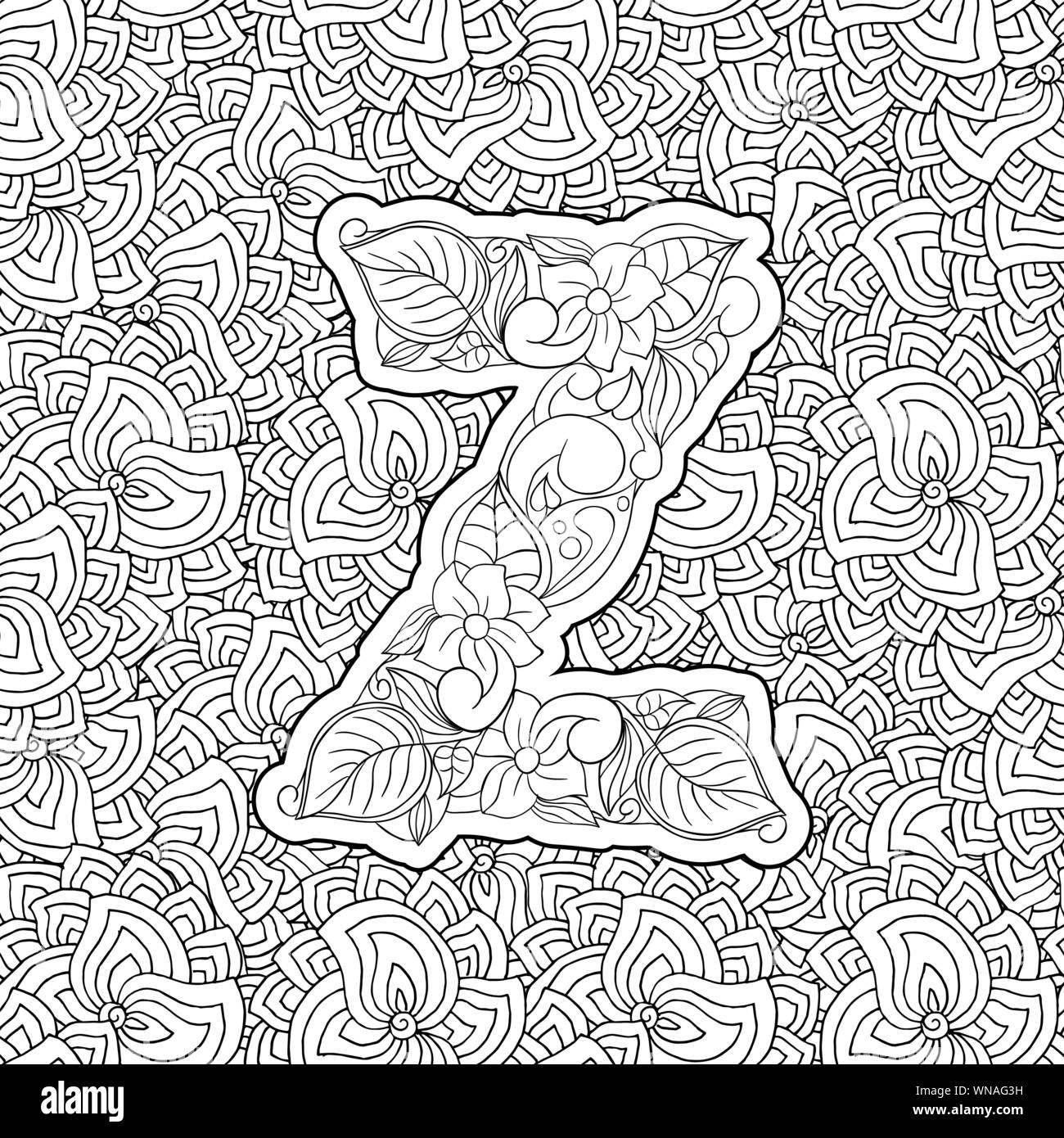 Coloring Book Floral Ornamental Alphabet, Initial Letter Z Font. Vector ...