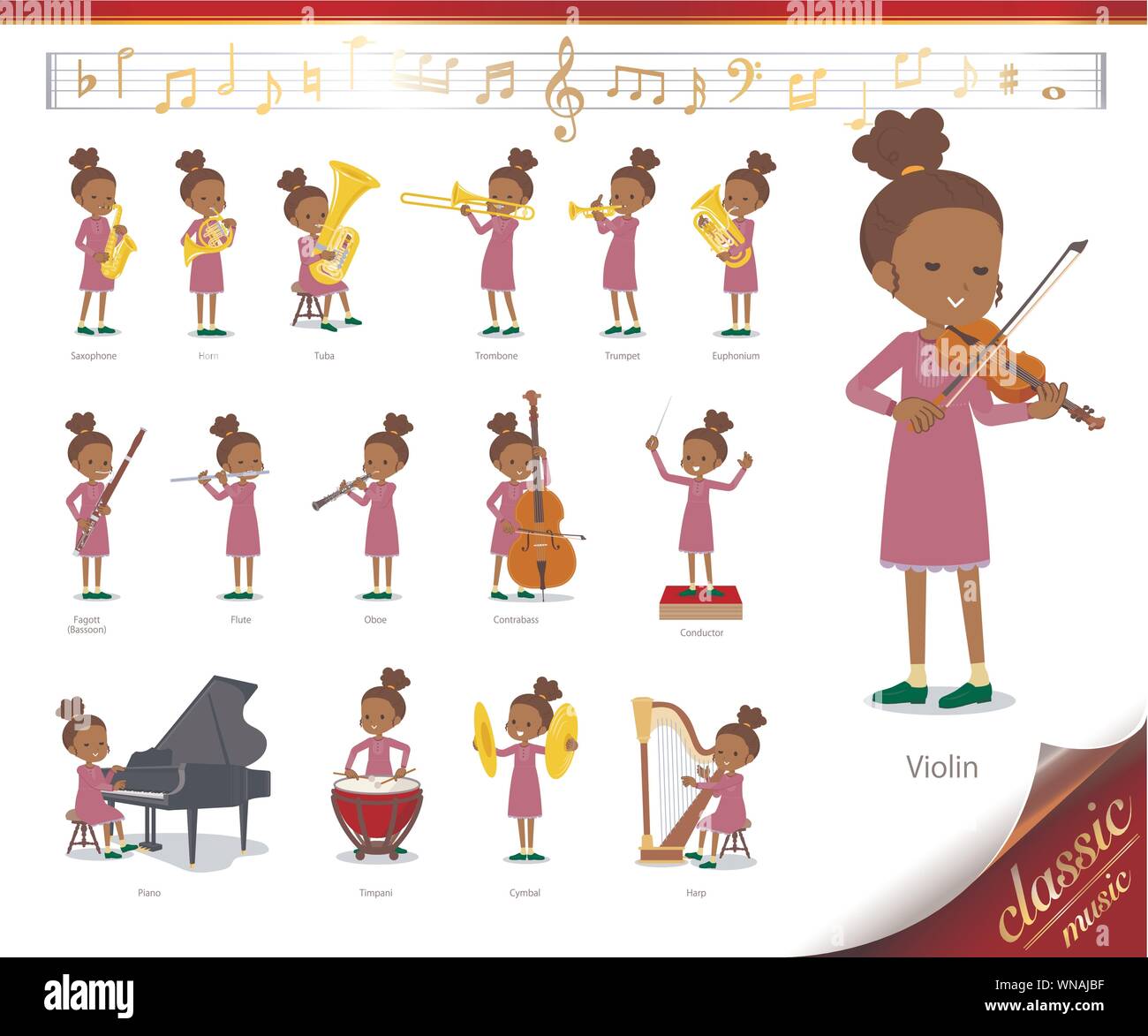A set of girl on classical music performances.There are actions to play ...