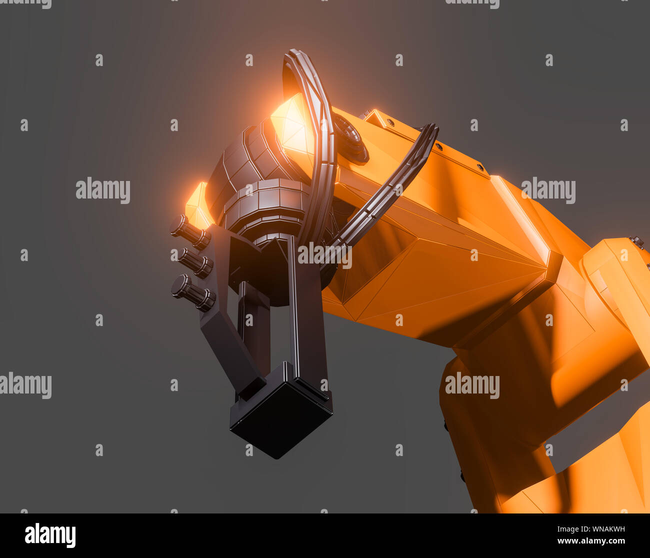 Industrial robotic arm isolated on grey background. 3D illustration ...