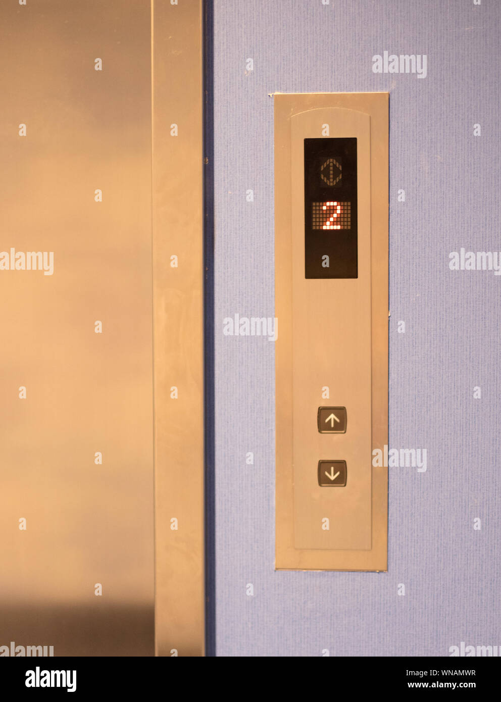 Lift button display closeup, second floor, up and down arrow Stock ...
