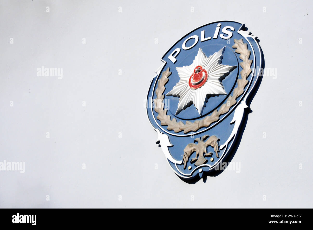 Alanya, Turkey - August 20, 2019: Police badge on the administrative ...