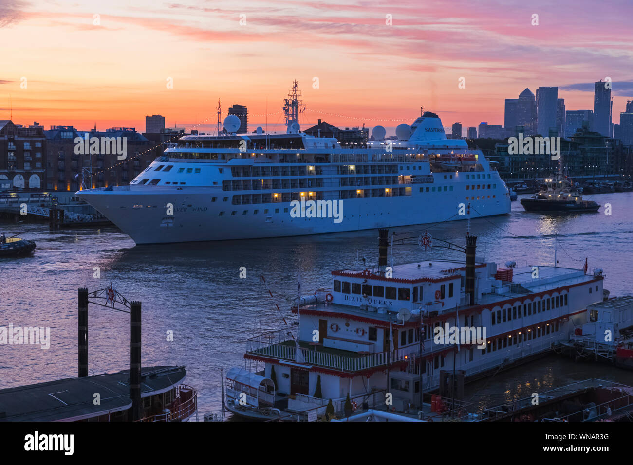England, London, River Thames, Luxury Cruise Ship Silverwind and ...