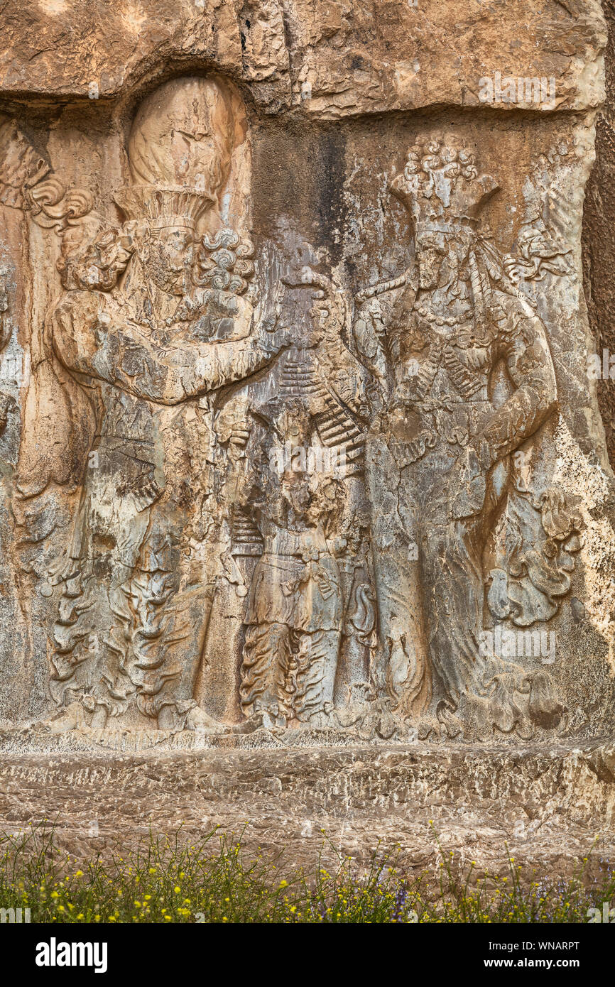 Investiture of Narseh (293-303), Sassanid relief, Naqsh-e Rostam ...
