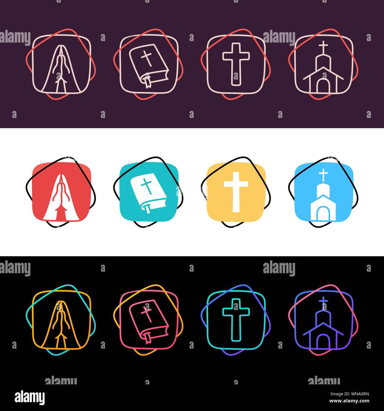 Set of religion christian simple colorful icon in three styles. Cross ...