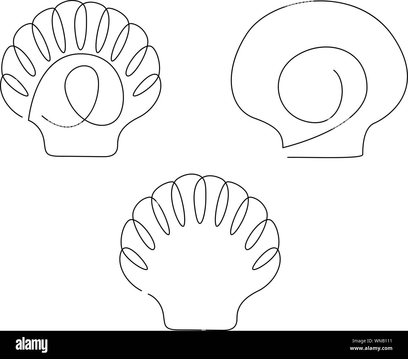 Shell continuous line drawing set, tattoo, print for clothes and logo ...