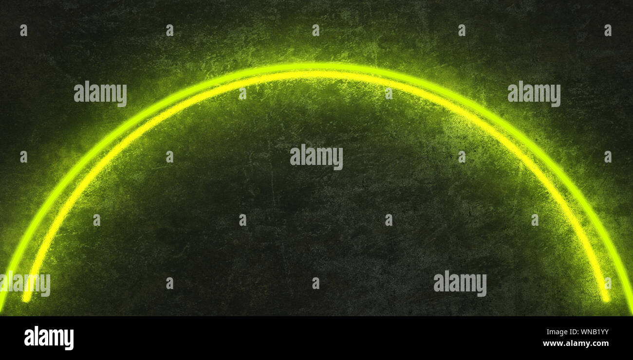 green neon arc on black concrete wall. 3d rendering Stock Photo - Alamy