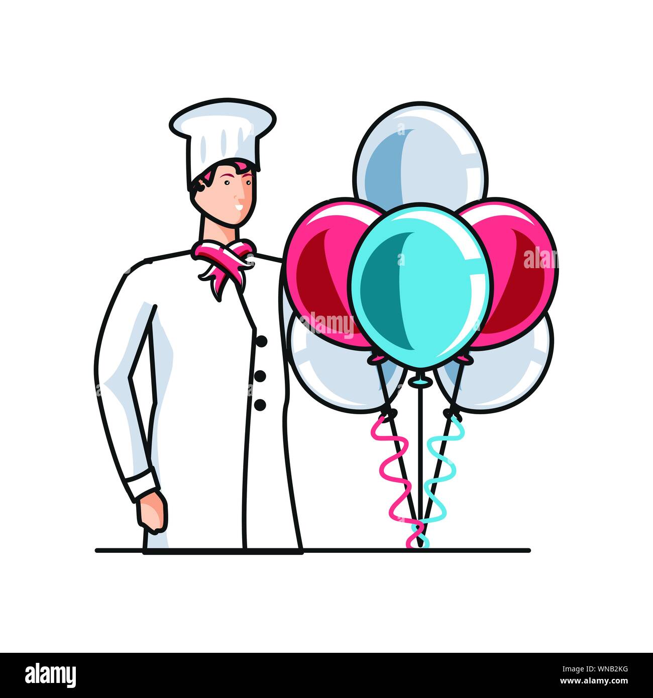 professional chef worker with balloons helium labor day celebration ...