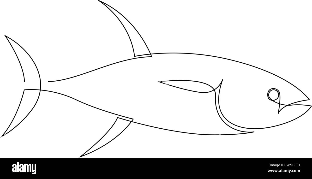 Tuna illustration drawn by one line. Minimalist style vector ...