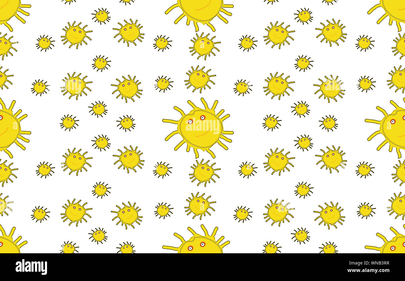 Happy yellow sun seamless pattern on white background for kids fashion ...