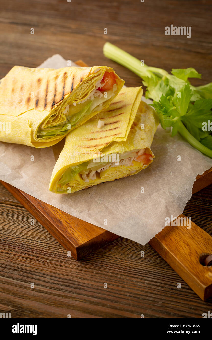 Traditional lavash with chicken and veggies Stock Photo - Alamy