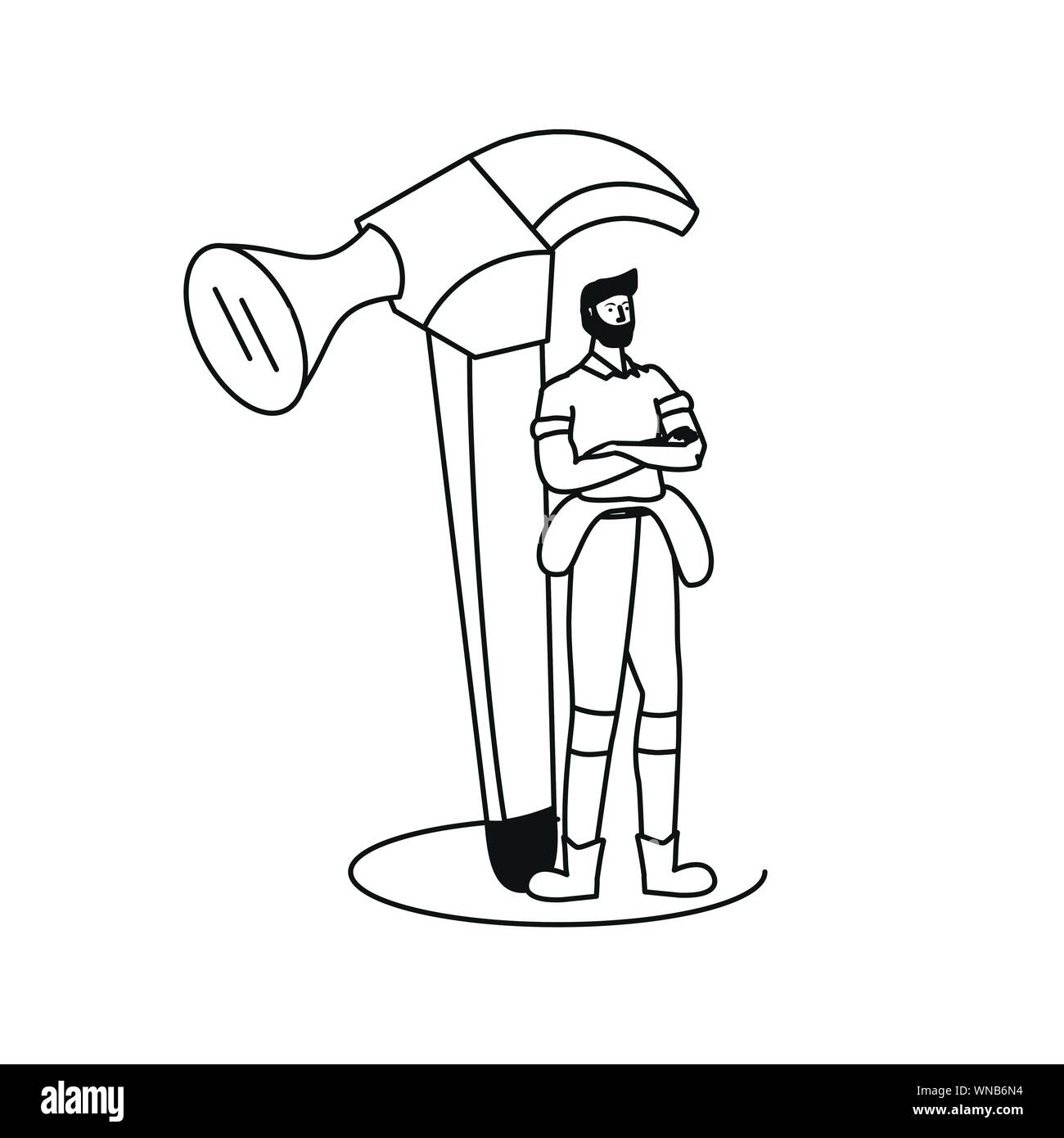 young firefighter worker with hammer avatar character vector ...
