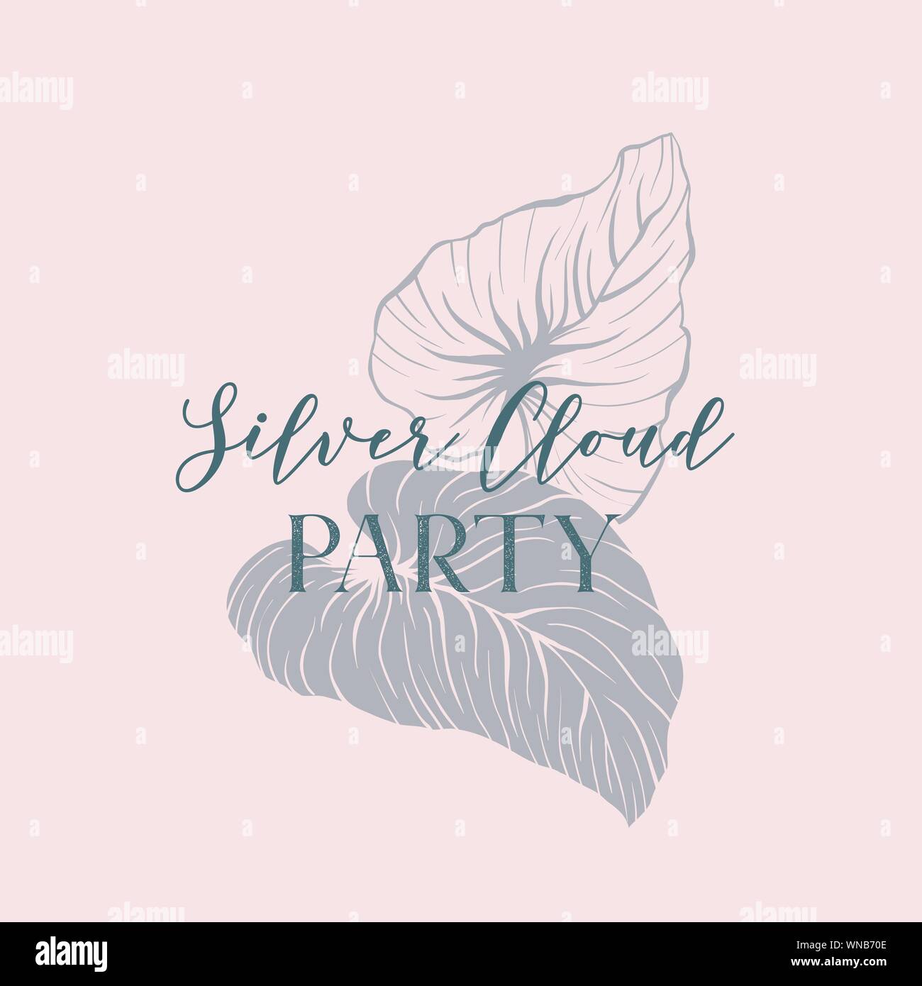 Silver cloud party hand drawn illustration. Jungle palm leaves logo ...