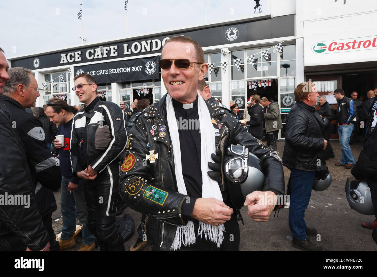 Father Scott Anderson at the start of, Ace Cafe Reunion, Brighton Burn ...